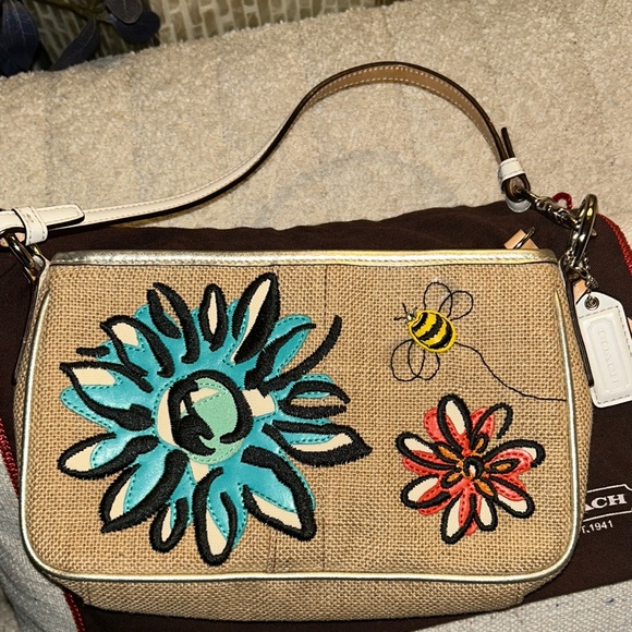 Coach | Bags | Coach Limited Ed Beige Bag With Bee Blue And Orange ...